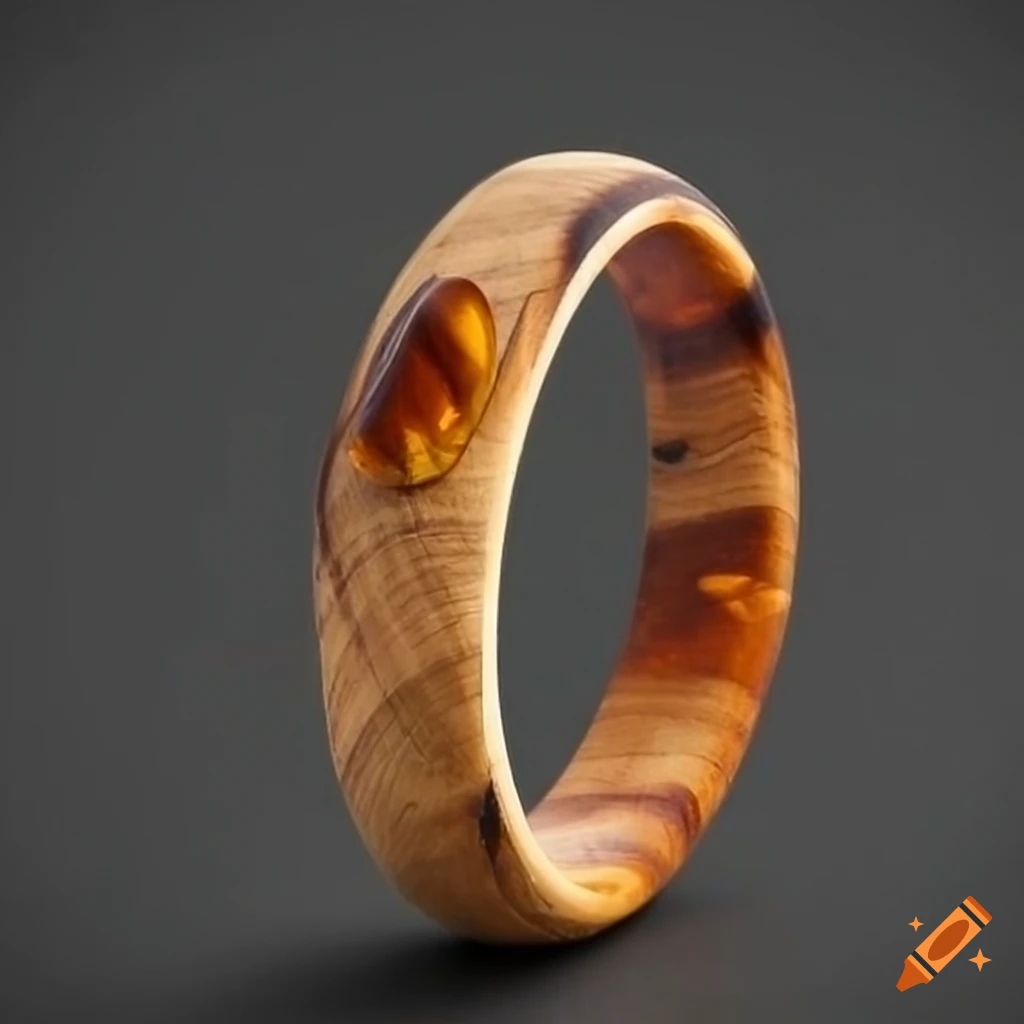 Handcrafted wood ring with amber detail on Craiyon