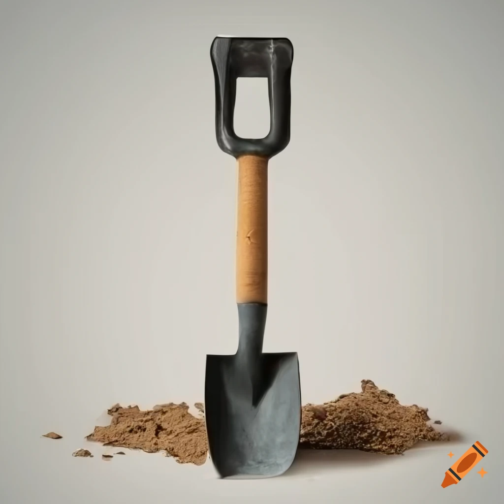 Realistic shovel with dirt on white background on Craiyon