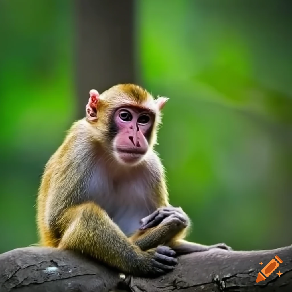 Playful monkey in lush green habitat on Craiyon