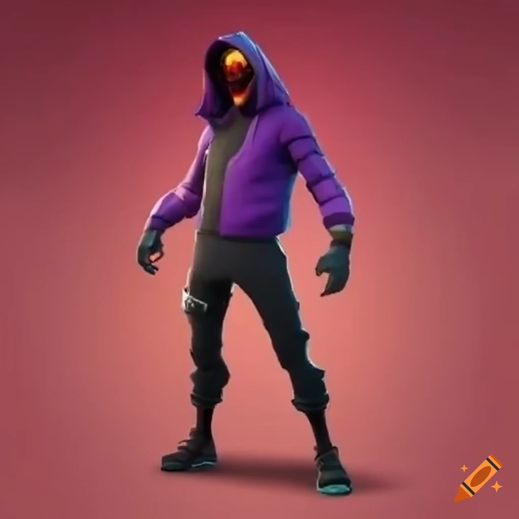 Fortnite skin with purple and red jacket, hood up, black shirt, pants ...