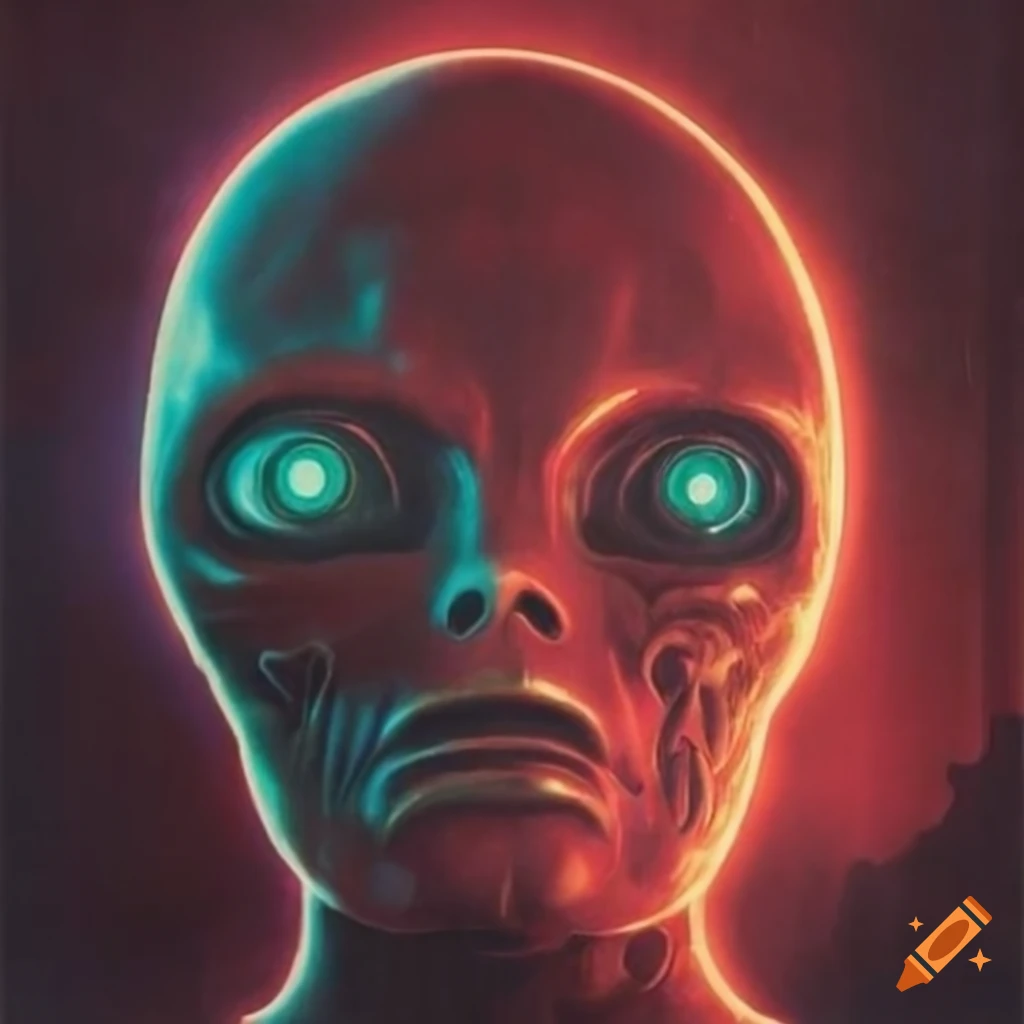 1950s epic sci-fi film poster with a glowing alien firing a laser gun ...