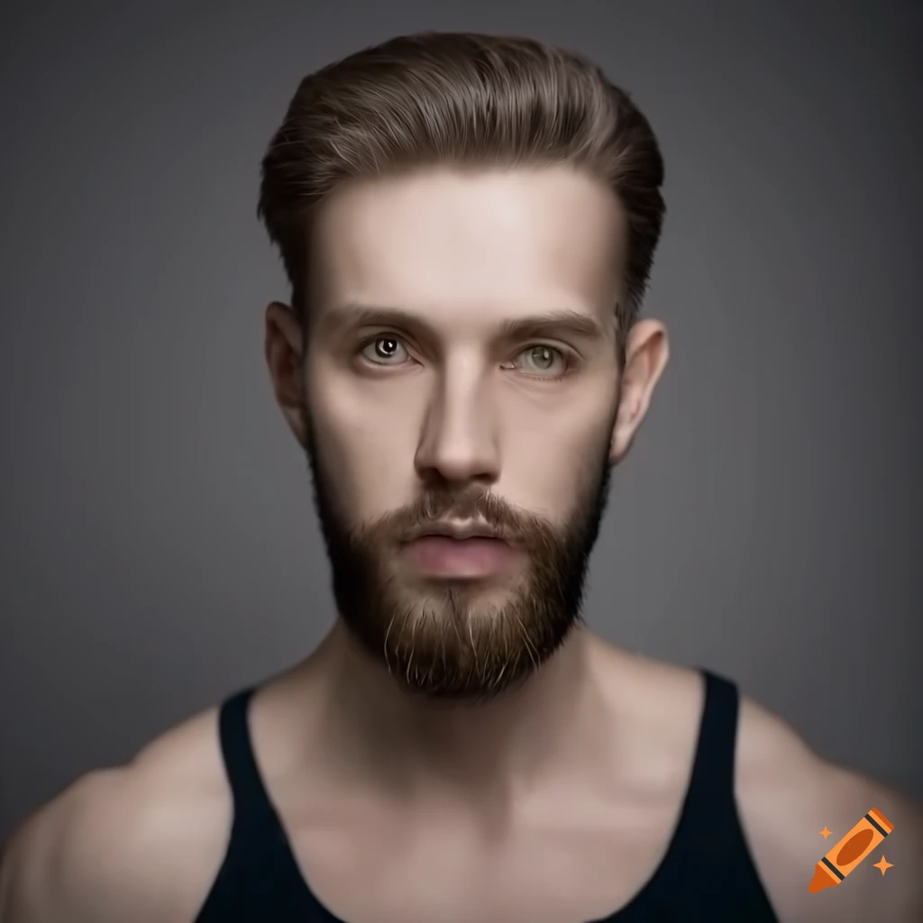 Photorealistic portrait of a handsome muscular 35-year-old man with a ...