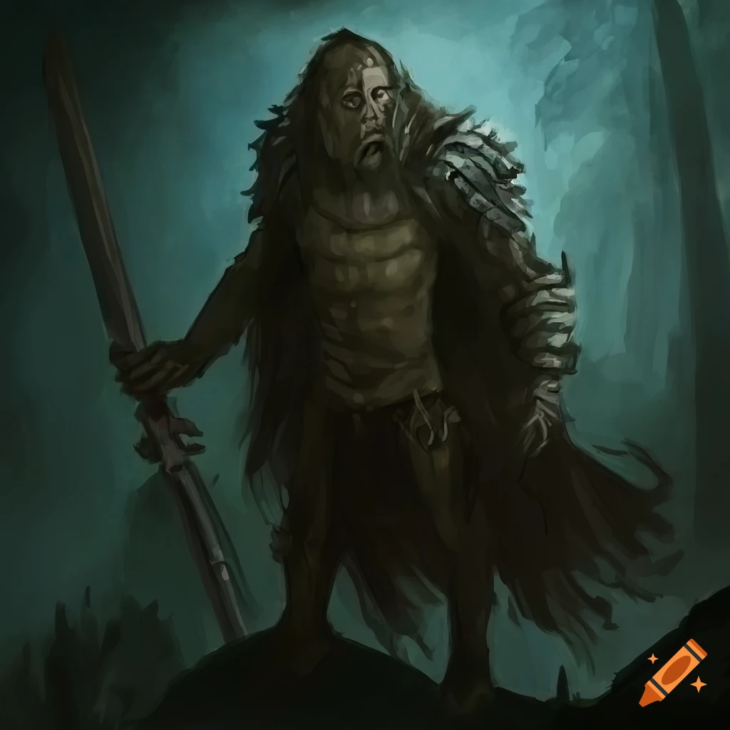 Monster warrior with one eye and sword in a mountainous environment by ...