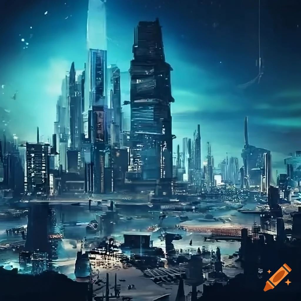 Futuristic cityscape on Craiyon