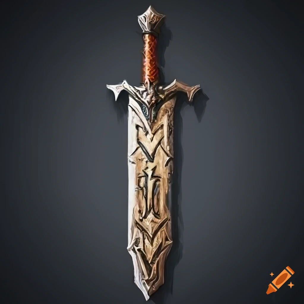 Detailed greatsword with runes and sigils along the blade on Craiyon