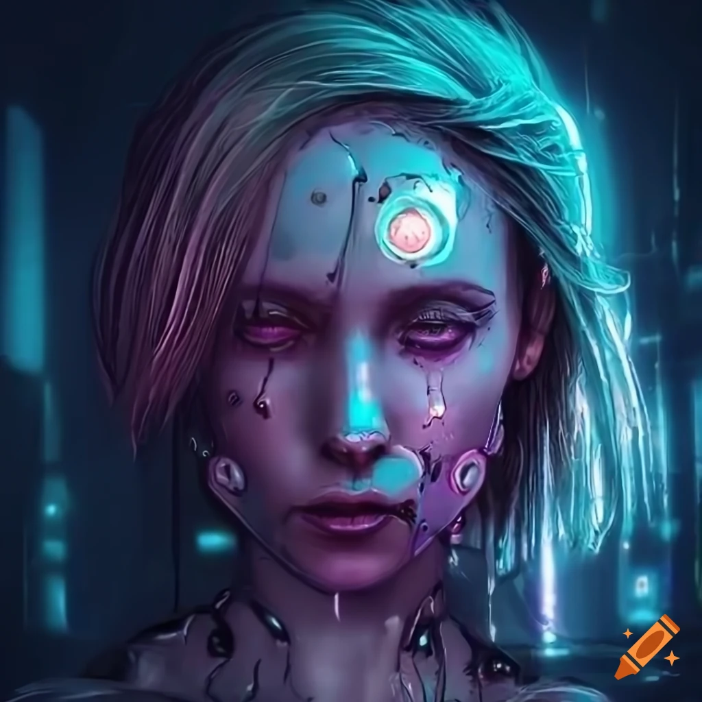 Female cyborg goddess with human-cybernetic features in a cyberpunk ...