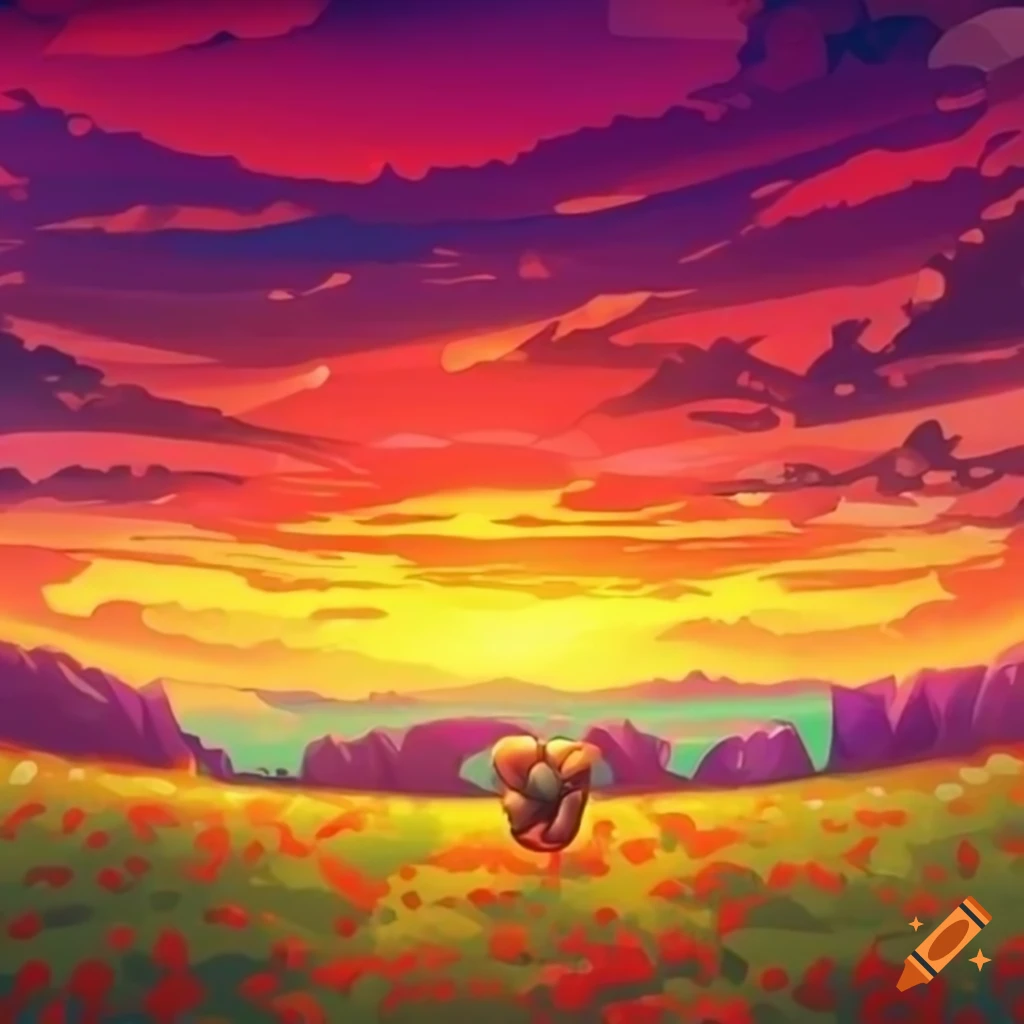Colorful sunset field ideal for a pokemon card background on Craiyon