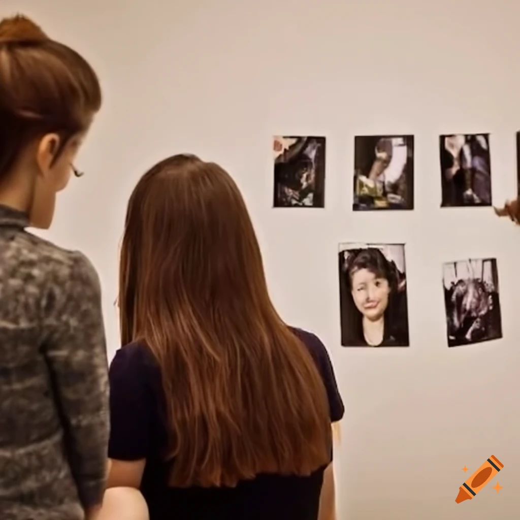 Photography students discussing artwork in an art classroom on Craiyon
