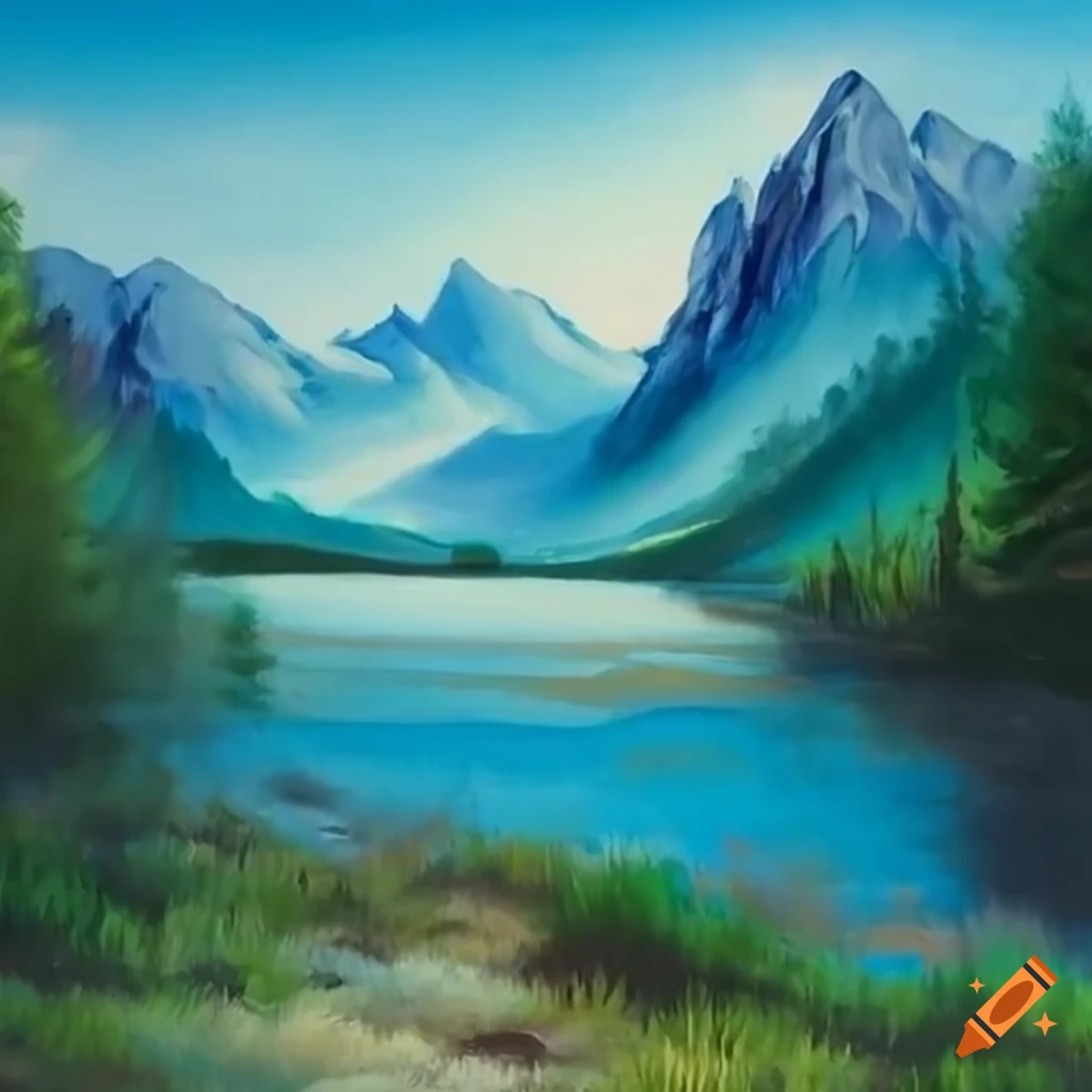 Landscape painting in the style of bob ross on Craiyon