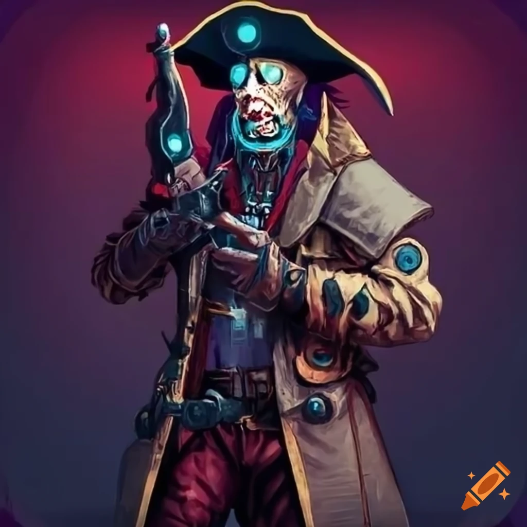 Cyberpunk pirate with futuristic flintlock weapon on Craiyon