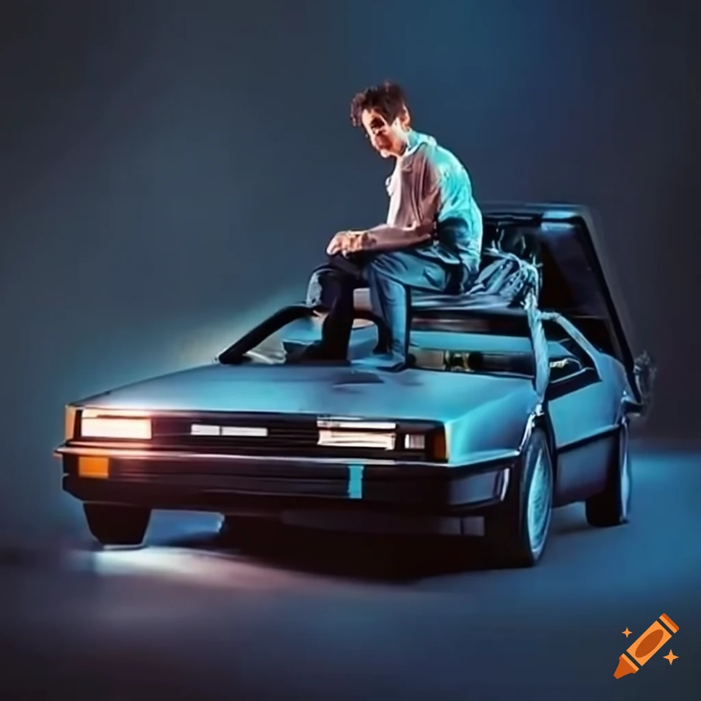 Actor in a DeLorean time machine on Craiyon