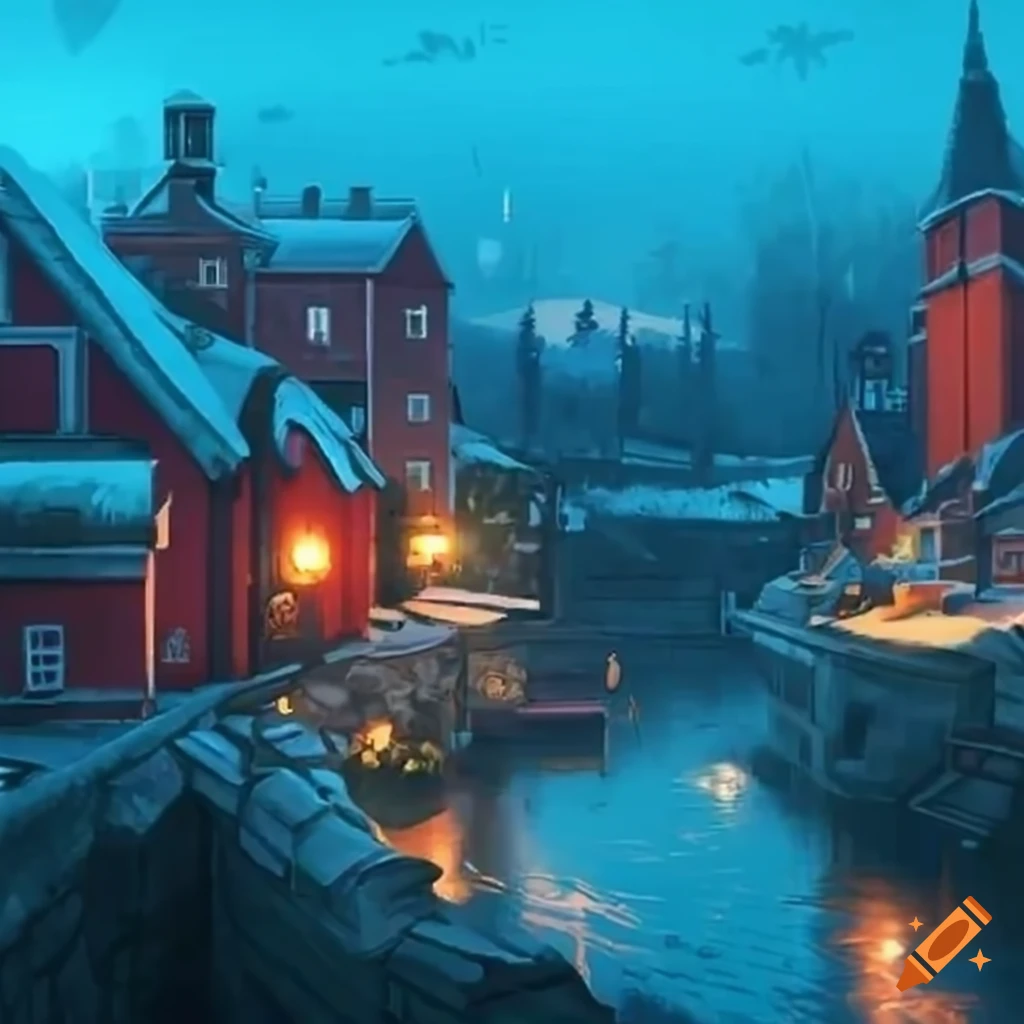 Cheery peaceful swedish town in a video game on Craiyon
