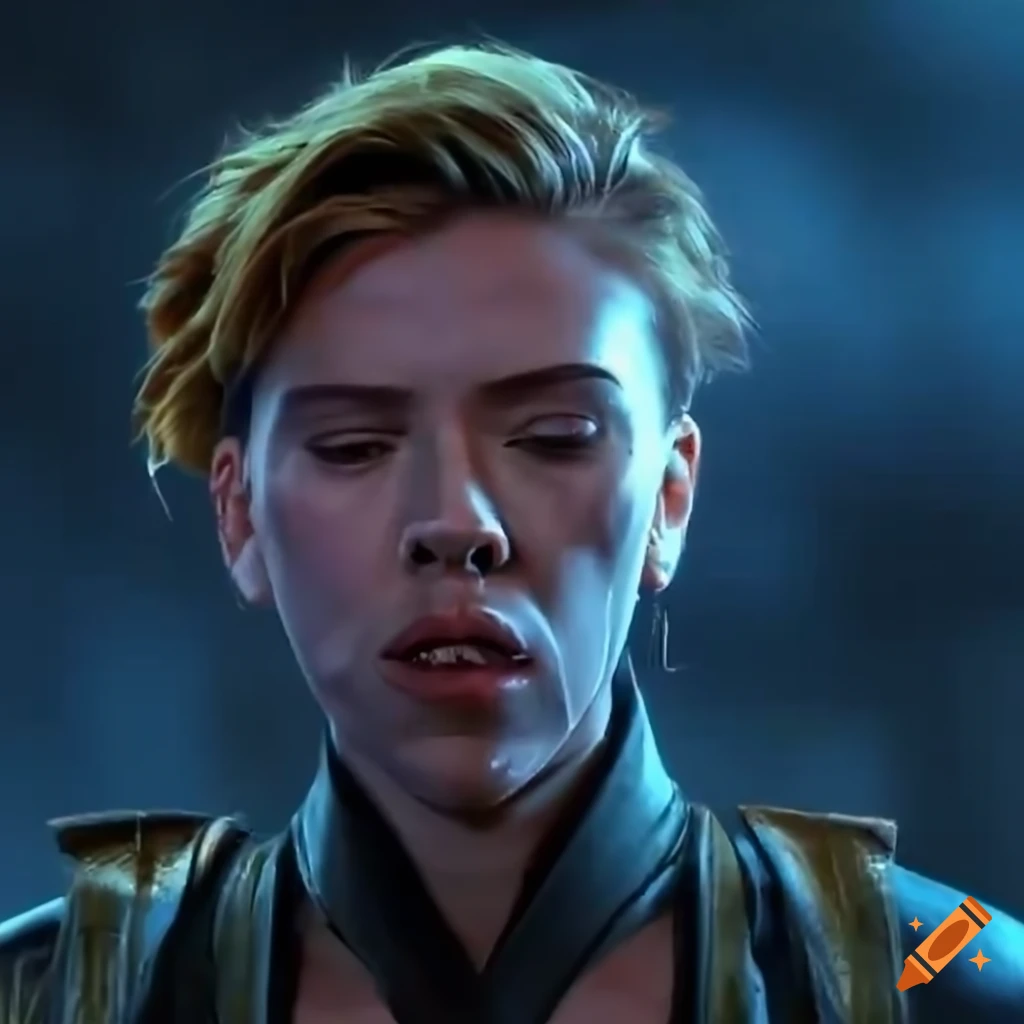 Bruised Scarlett Johansson in a 90s martial arts fight scene on Craiyon
