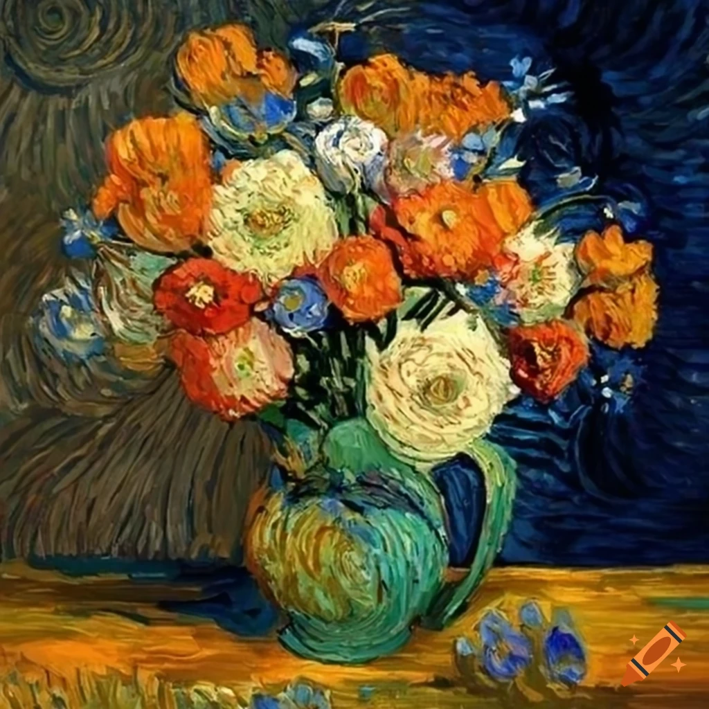 Van gogh inspired colorful flowers painting on Craiyon