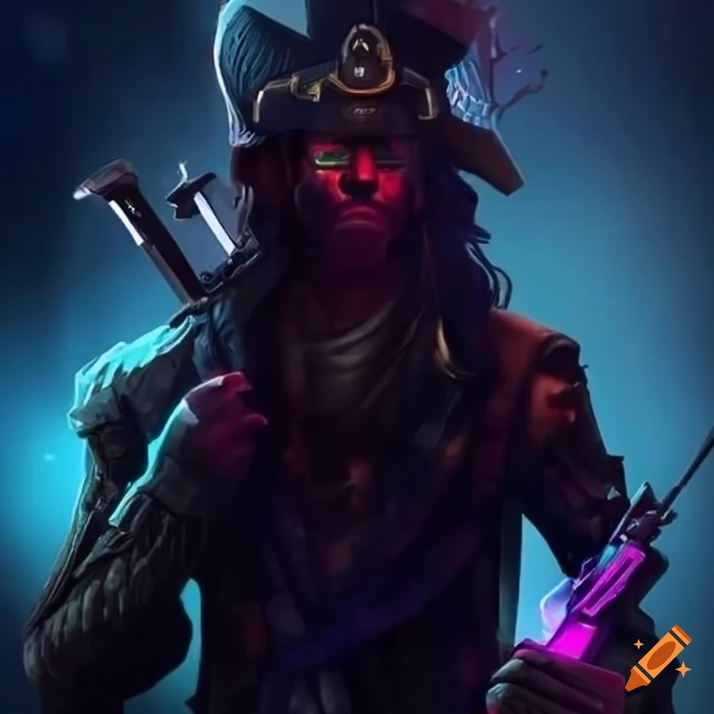 Cyberpunk pirate with a futuristic flintlock on Craiyon