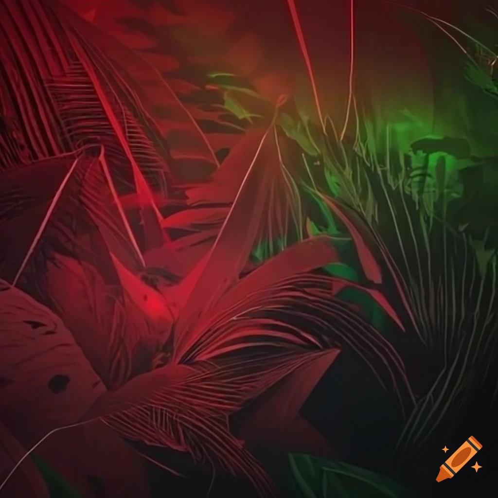 Black, green, and red jungle and technology background on Craiyon