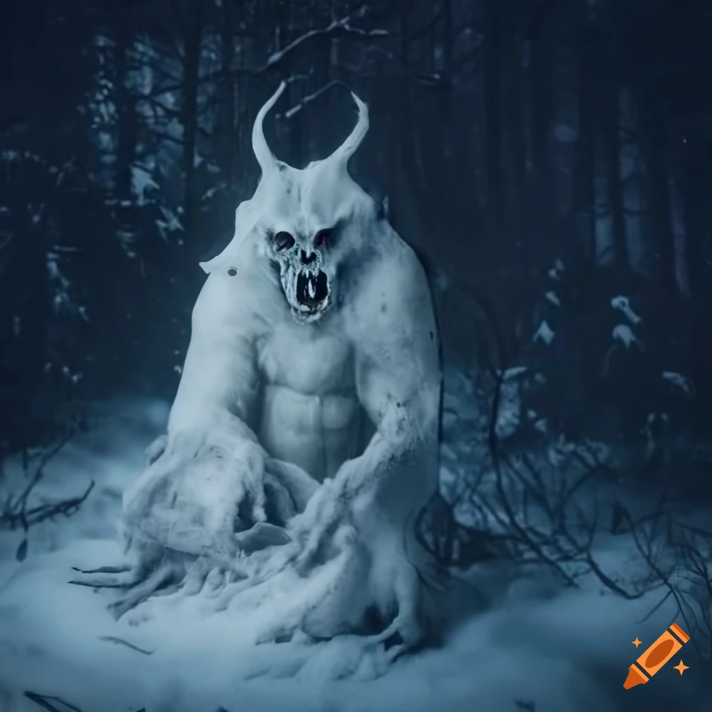 White horned snow demon in a stormy forest on Craiyon