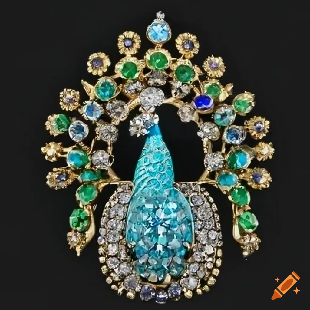 Exquisite brooch with intricate peacock design made of gems and ...