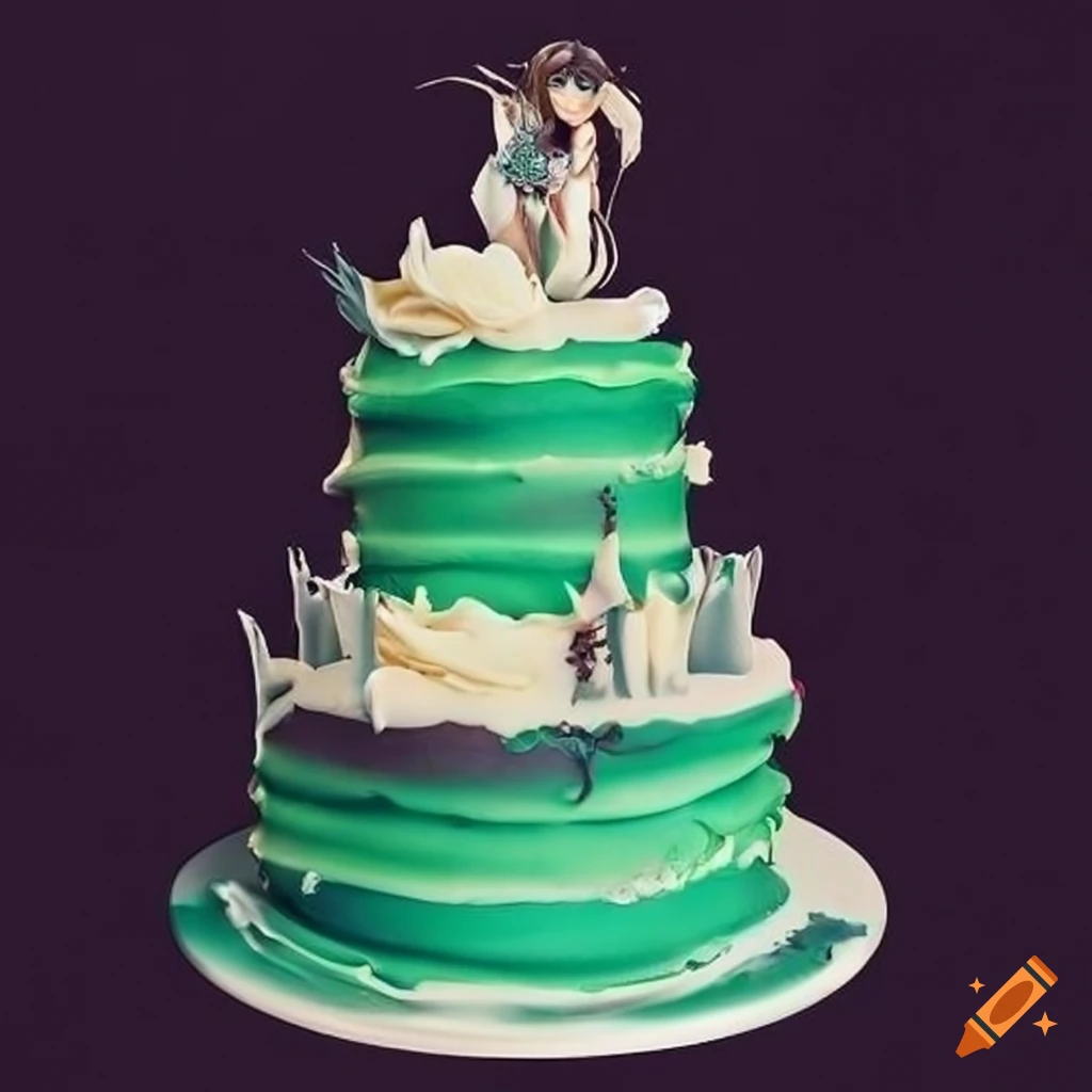 Two-tiered elven-themed cake on Craiyon