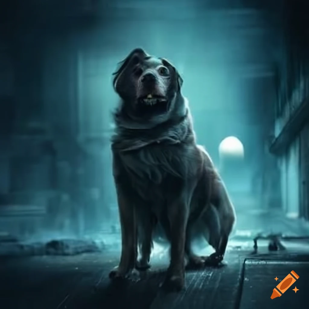 City and dog in a nightmare on Craiyon