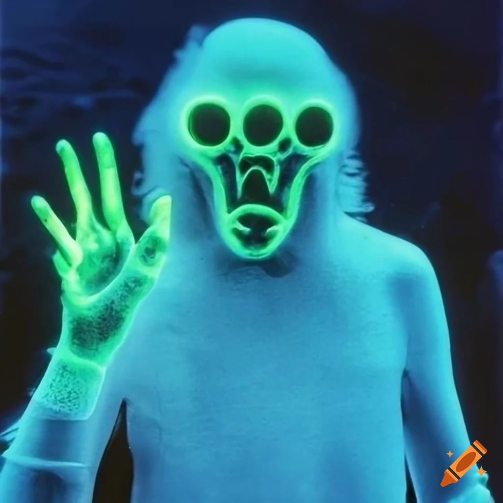 Vintage 1970s retro-futuristic sci-fi movie alien ghost man on Craiyon