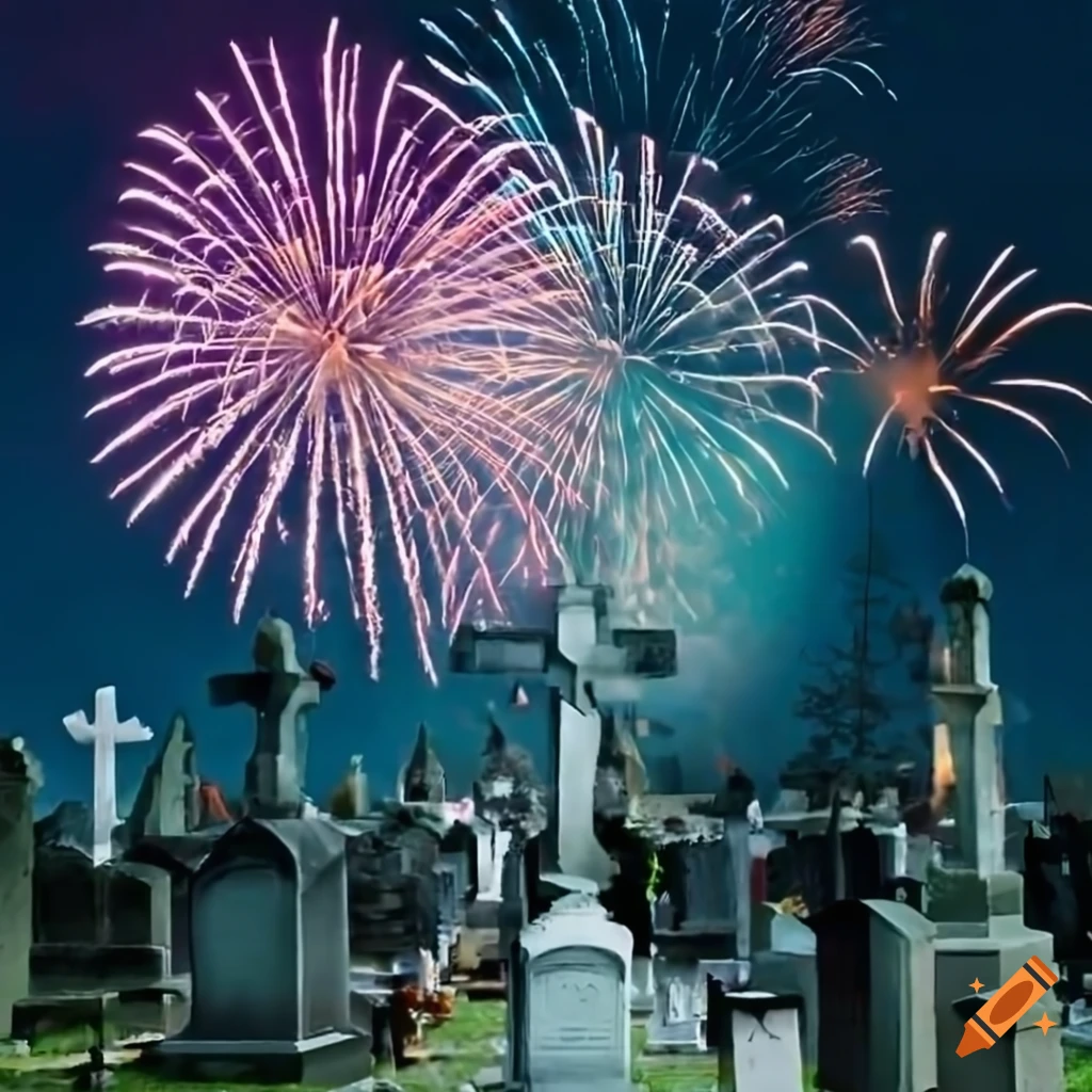 Fireworks above a cemetery on Craiyon