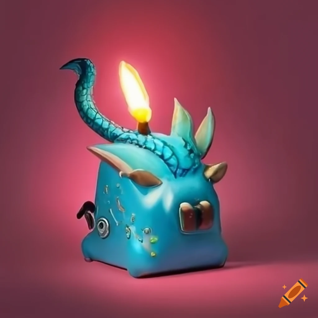 Magical dragon inside a miniature toaster with vibrant colors on Craiyon