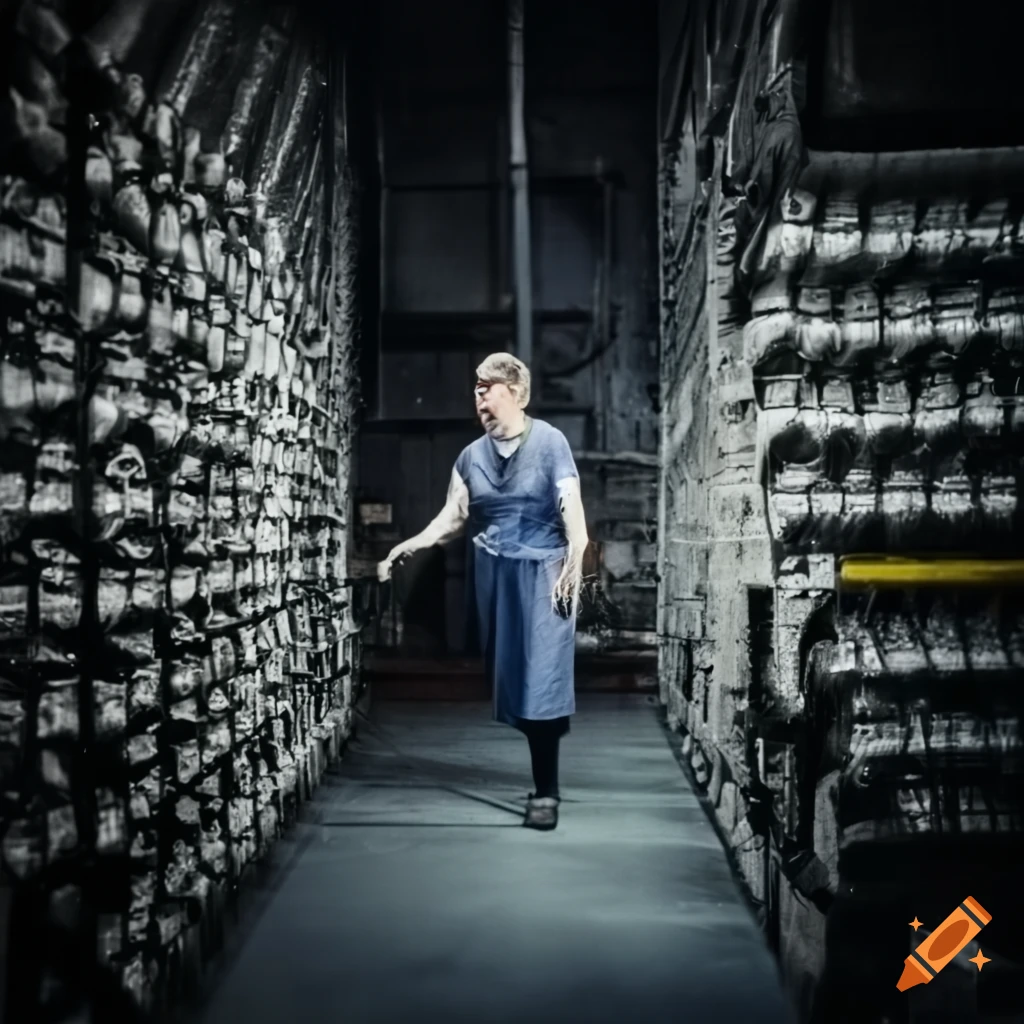 Frantic man working in a large factory with vats on Craiyon