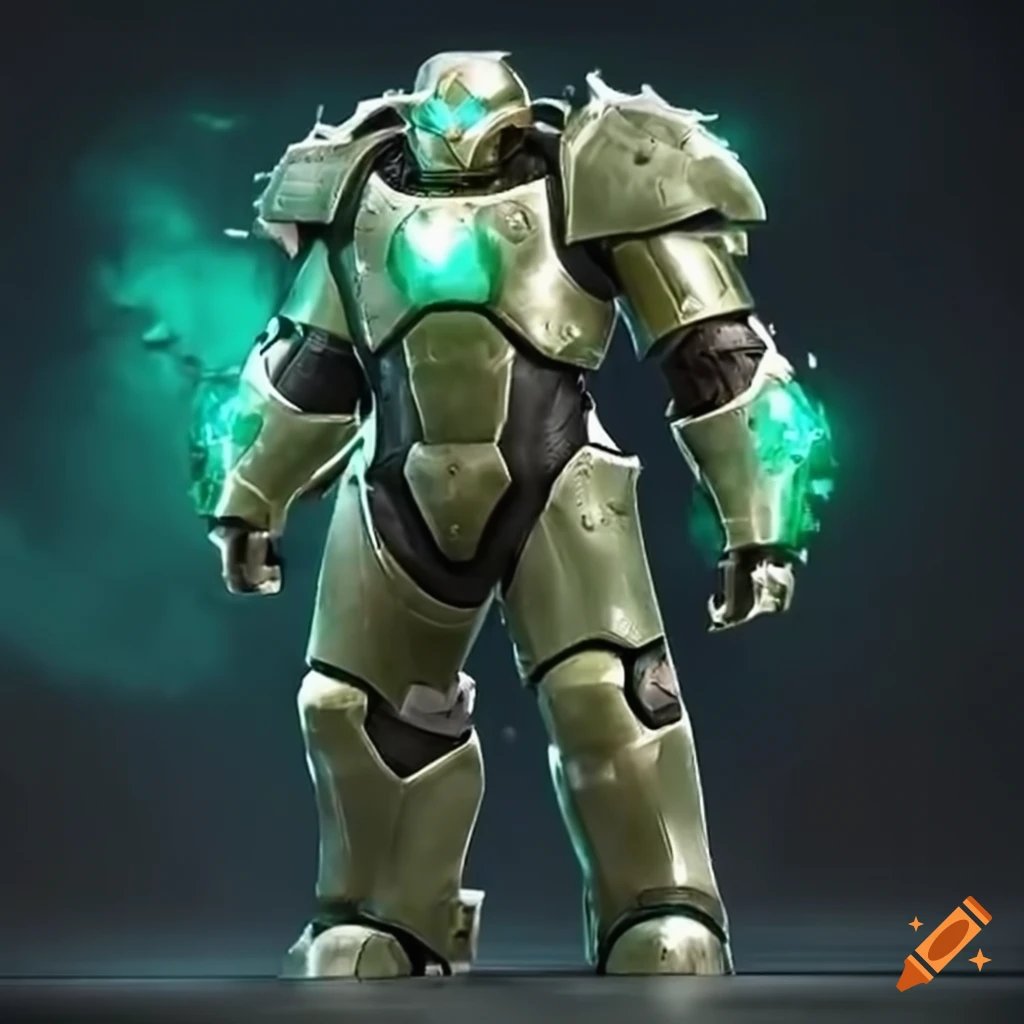 Intense and powerful full-body power armor made of emerald crystals on ...