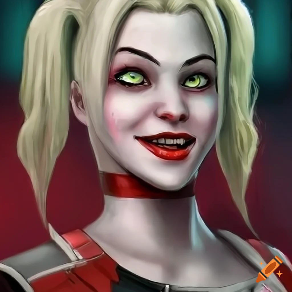 Realistic portrayal of DC Harley Quinn without make-up on Craiyon