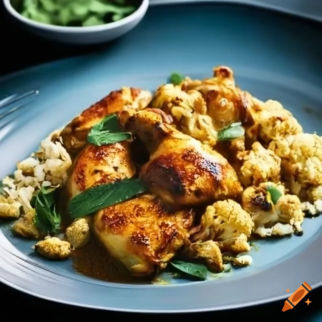 Coconut curry chicken with roasted cauliflower dish on Craiyon