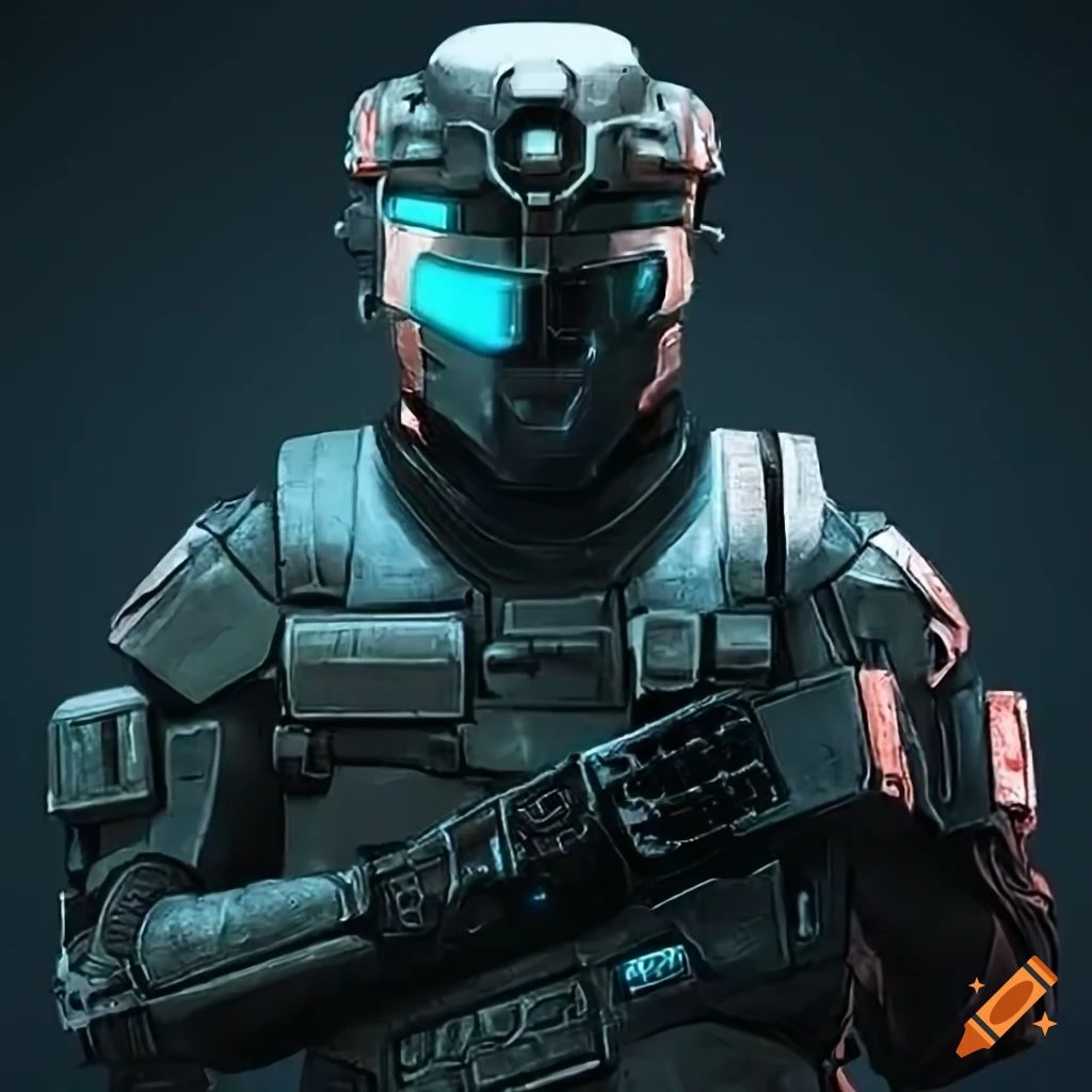 Armored security officer from a futuristic cyberpunk corporation on Craiyon