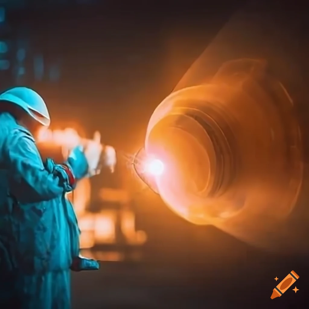 Frantic man working in a large factory with massive vats on Craiyon