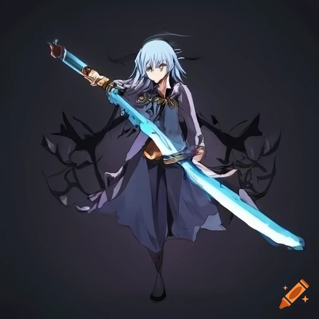 Anime character wielding a huge sword on Craiyon