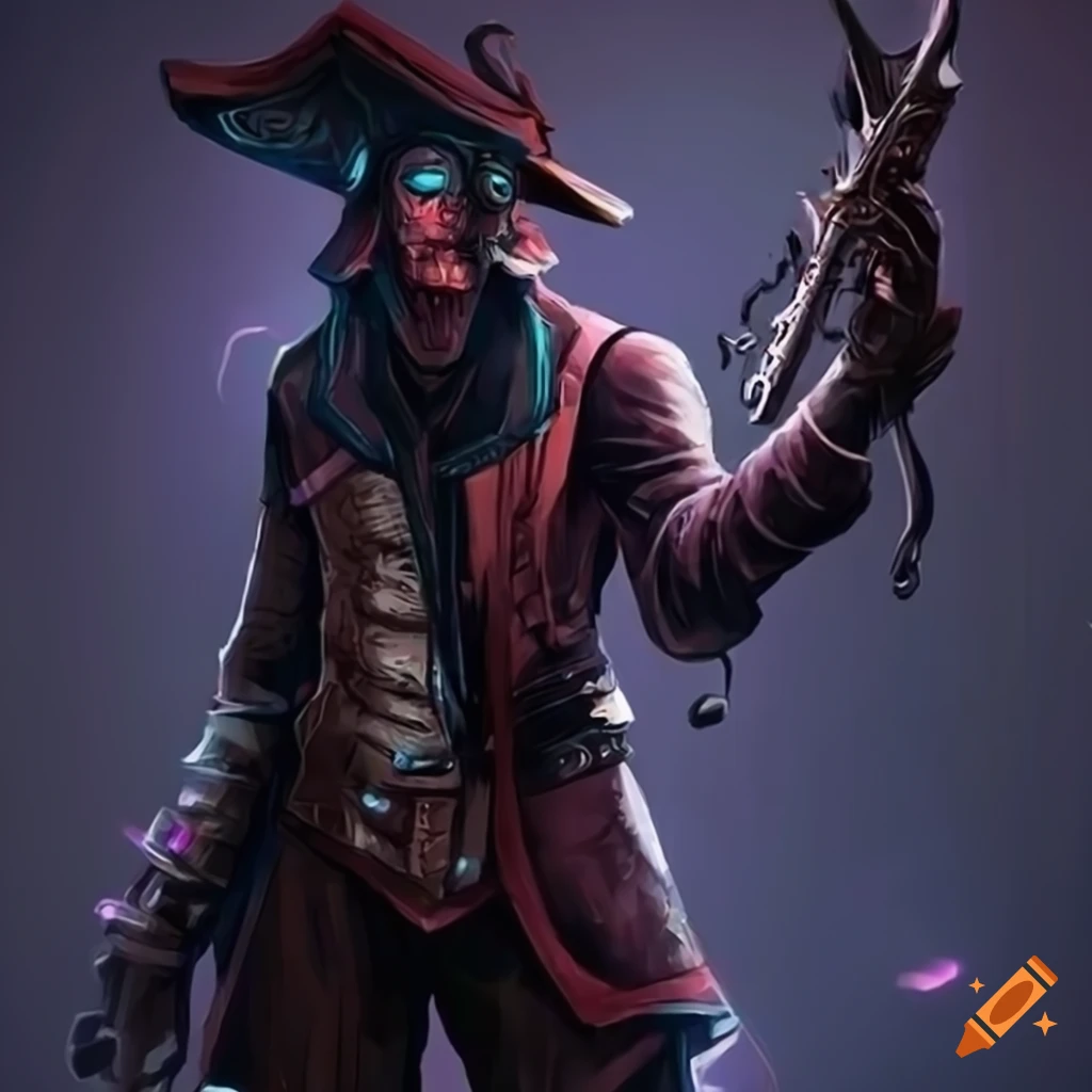 Cyberpunk pirate with a futuristic flintlock weapon on Craiyon