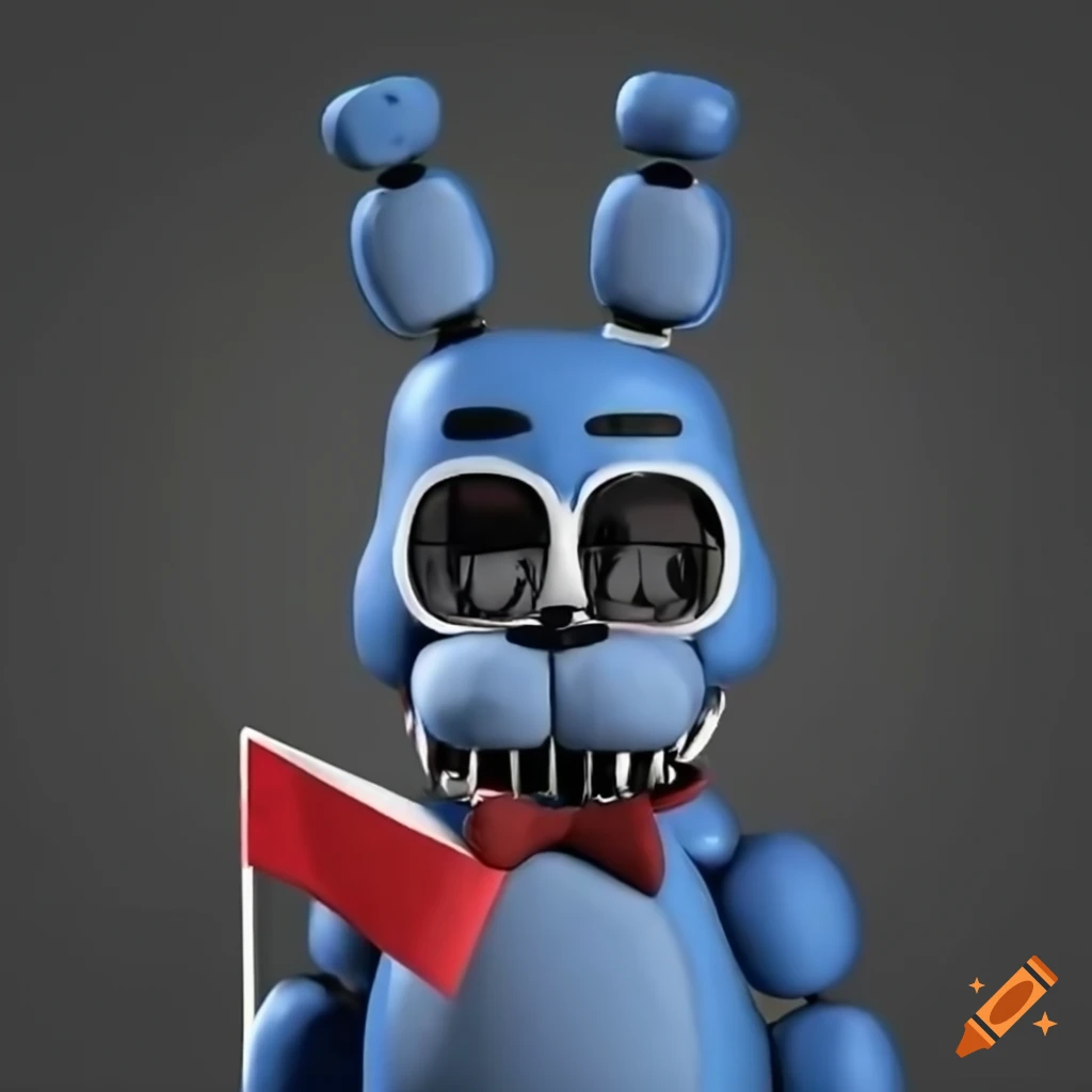 Blue Bonnie in 3D glasses and top hat holding a Polish flag on Craiyon