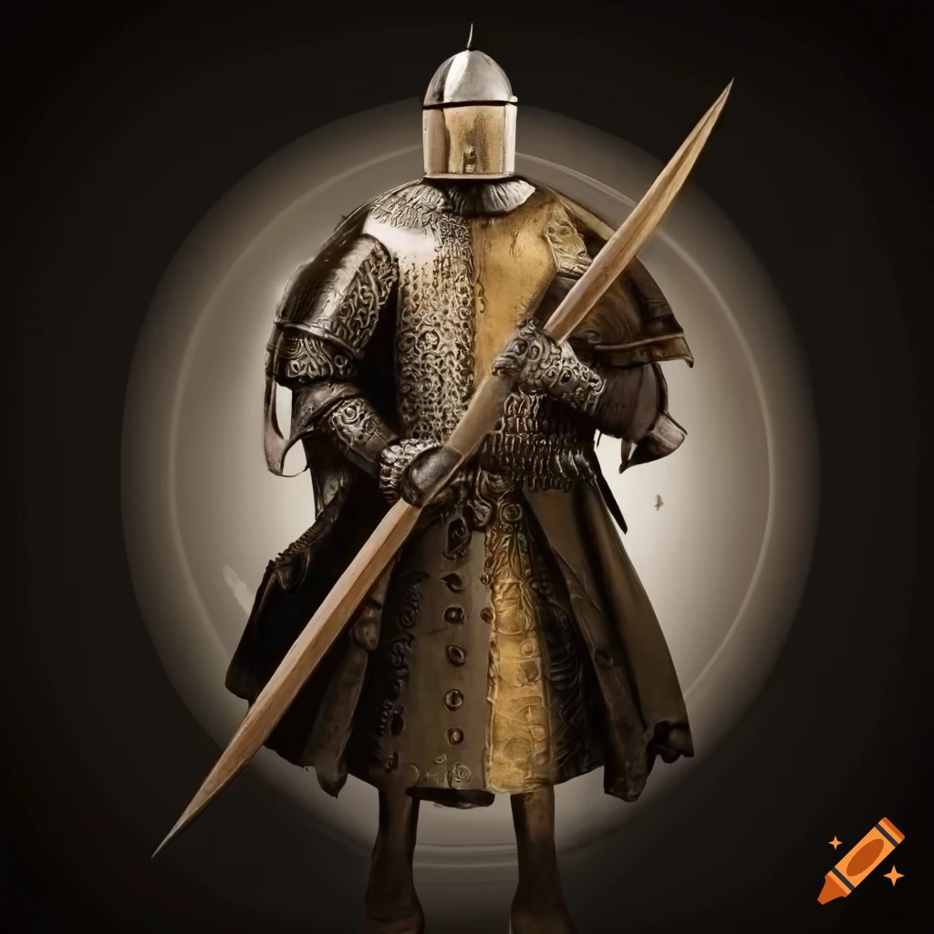 A circle of twelve medieval knights standing together on Craiyon