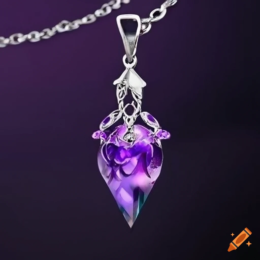 Fantasy crystal necklace pendant with purple anime swirling vines on ...