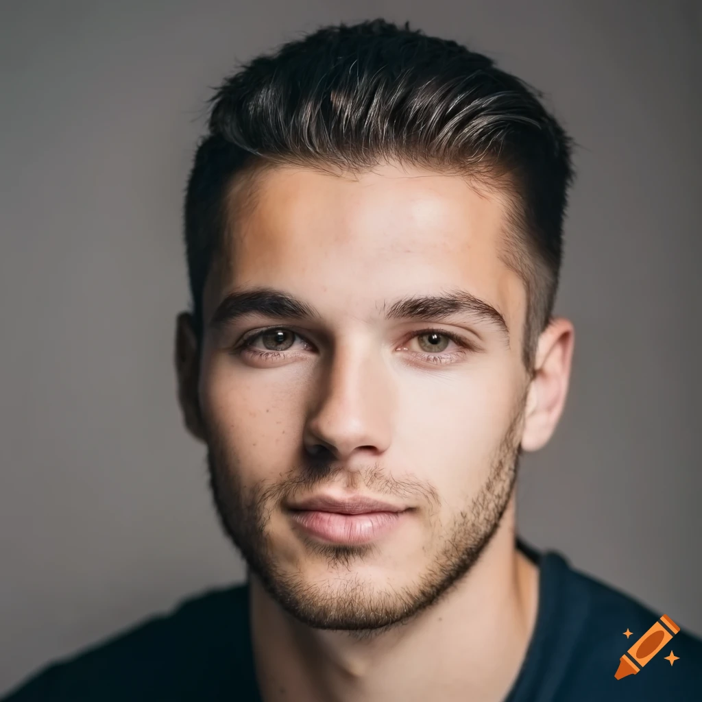 Headshot Of A Handsome 21 Year Old Man With Dark Brown Hair And Light