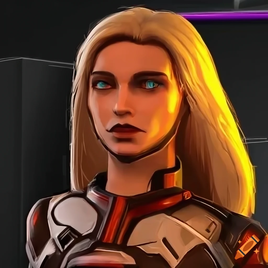 Sci-fi android with a blonde-haired person on Craiyon