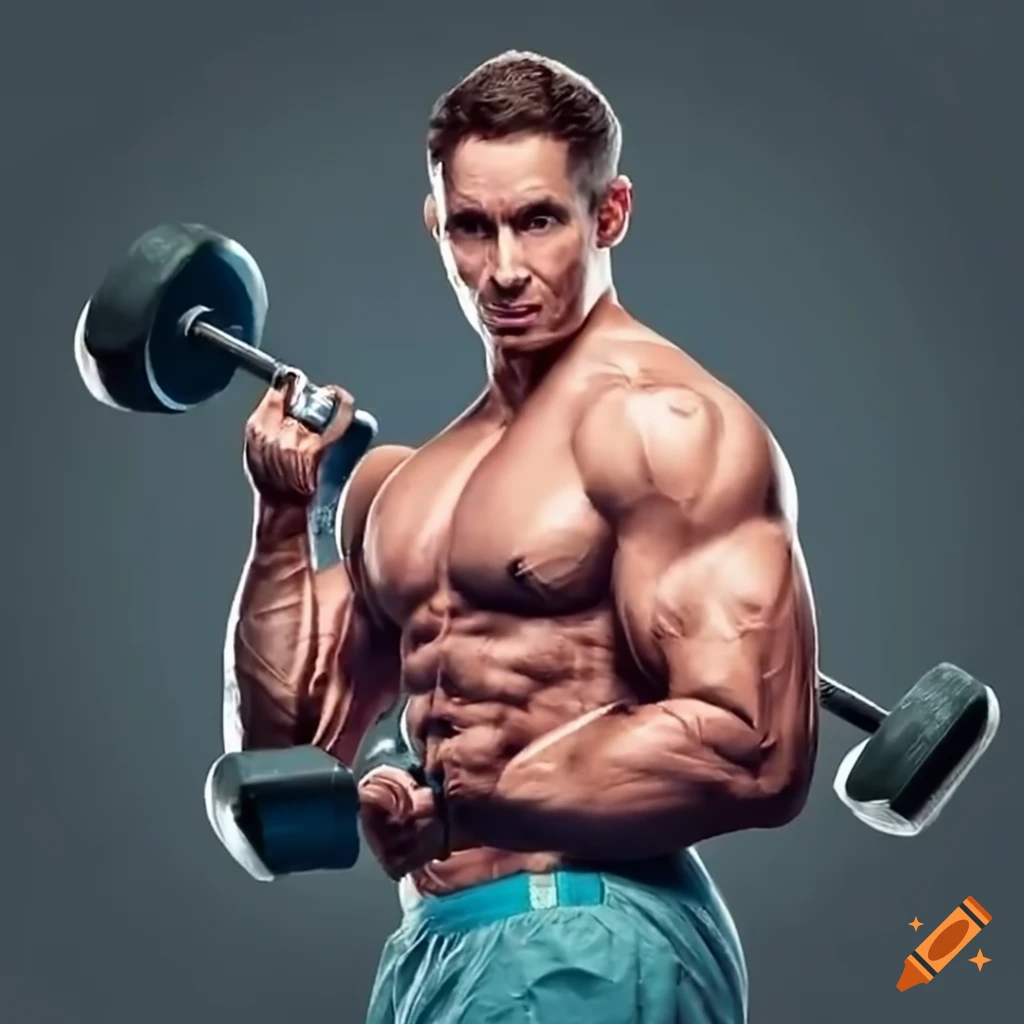 Determined bodybuilder lifting weights to show strength and muscle on ...