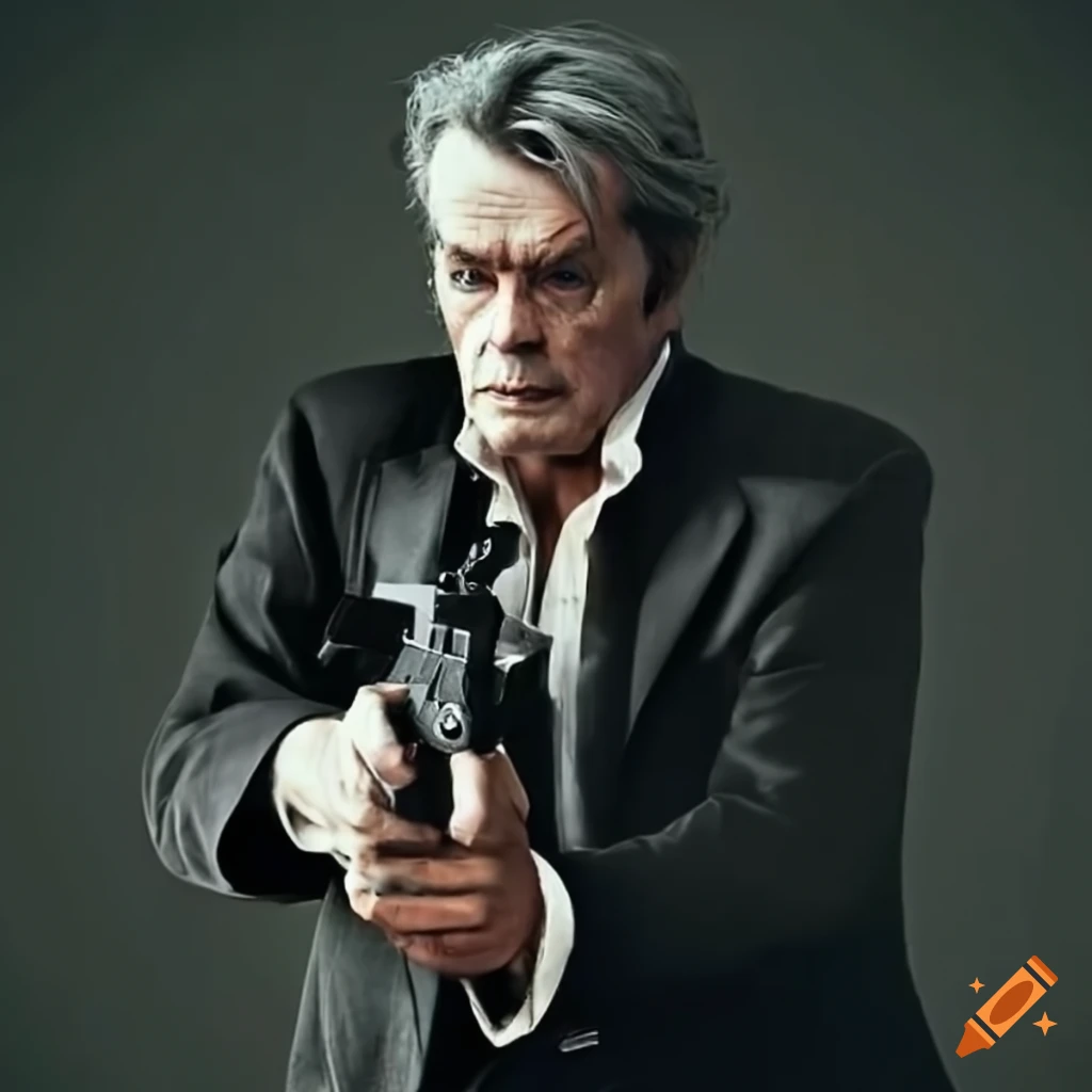 Alain delon holding two guns on Craiyon