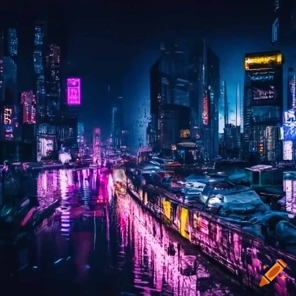 Cyberpunk city with flying cars in the rain on Craiyon