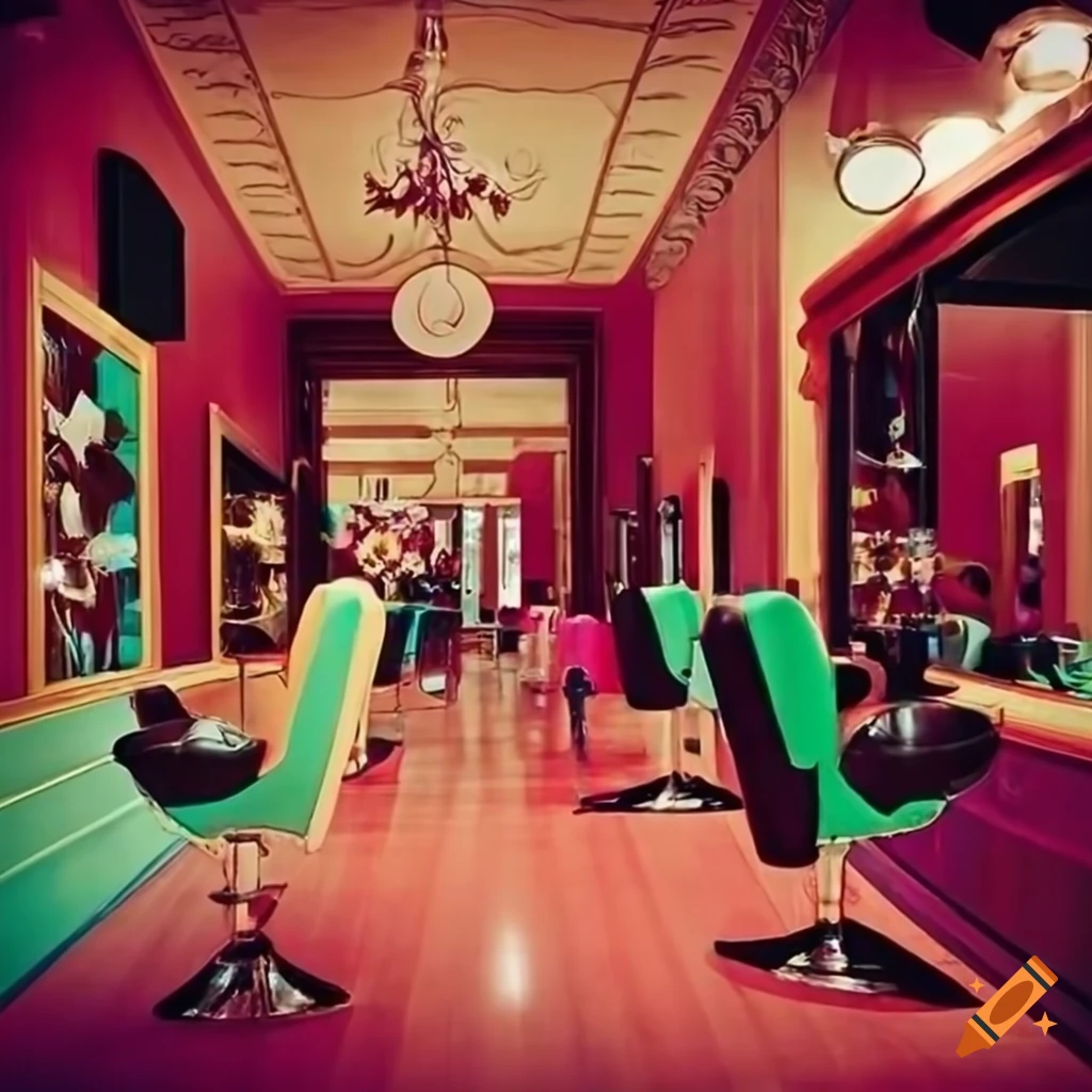1950s-style hair and beauty salon lobby with colorful vintage decor on Craiyon
