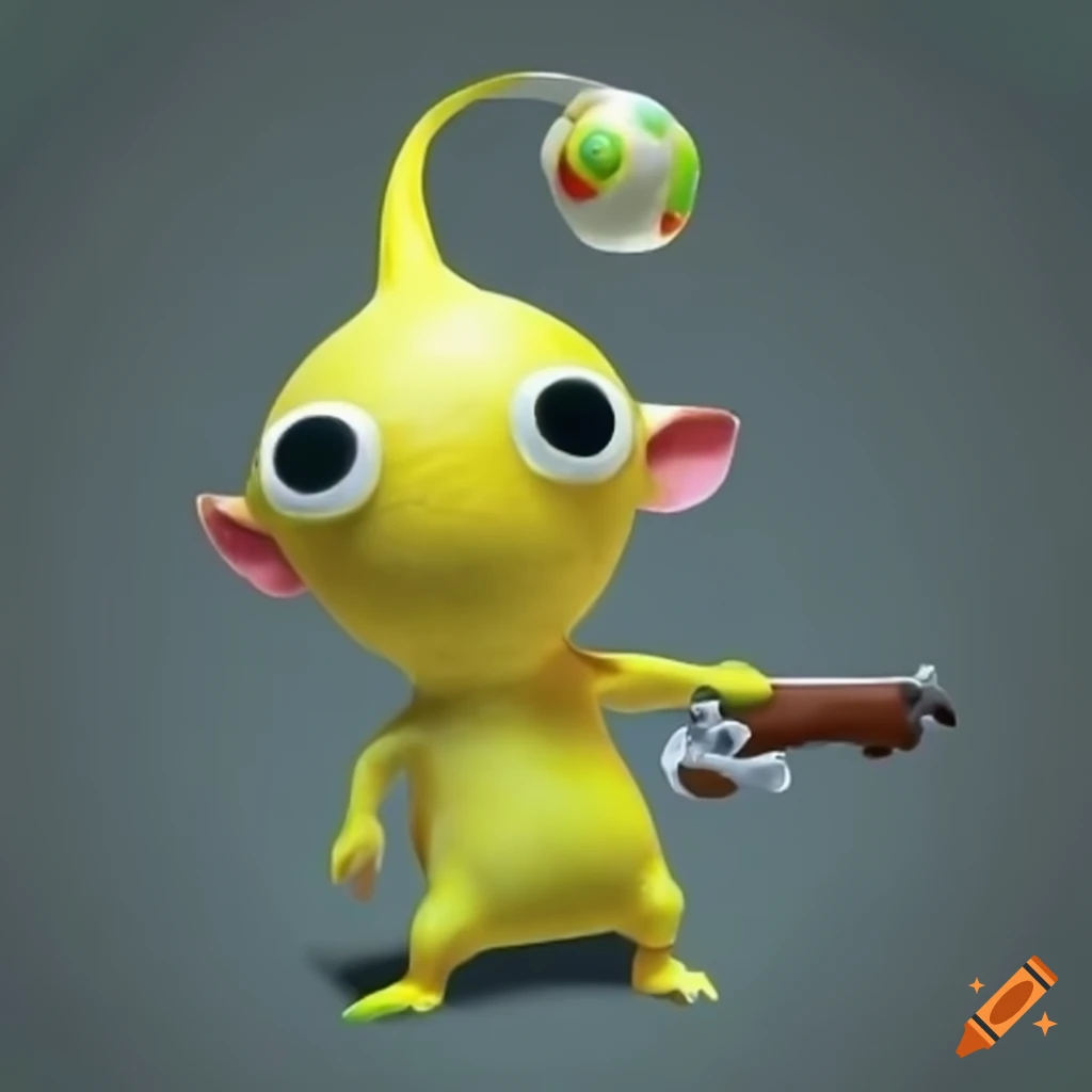 Yellow pikmin with a pistol on Craiyon