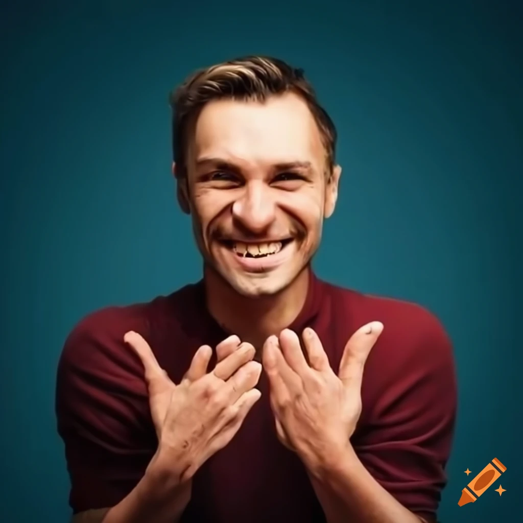 Relieved man with open palms and a contented smile on Craiyon