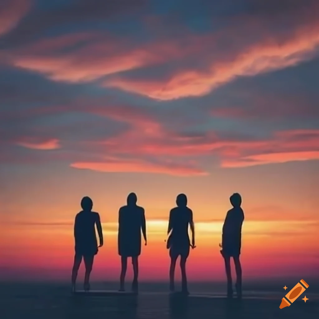 Friends enjoying a sunset view together on Craiyon