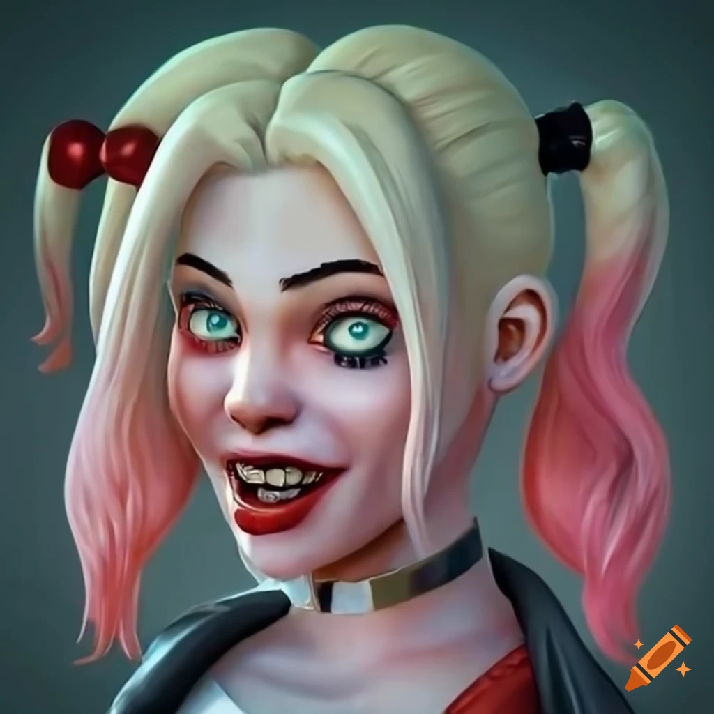 Realistic portrayal of DC's Harley Quinn without makeup on Craiyon