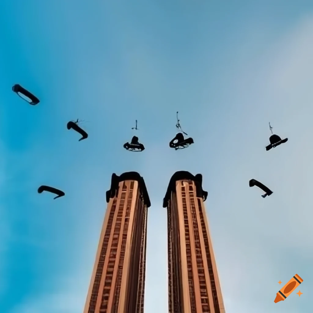 Two towers with flying cars on Craiyon