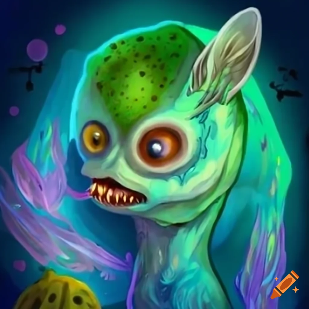 Text-based image with mythical creatures and a mutant lemon fruit ...